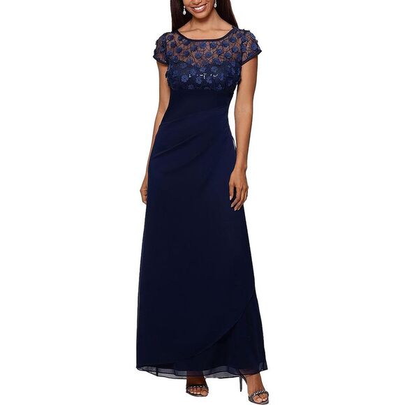 Xscape | Dresses | Xscape Womens Navy Illusion Long Formal Evening ...